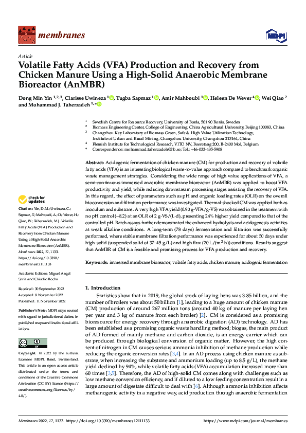(PDF) Volatile Fatty Acids (VFA) Production and Recovery from Chicken ...