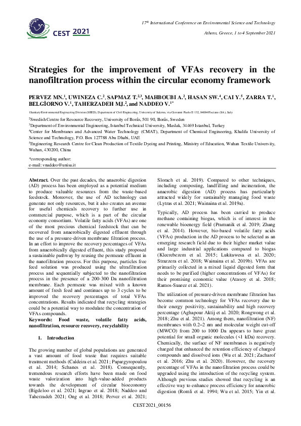 (PDF) Strategies for the improvement of VFAs recovery in the ...