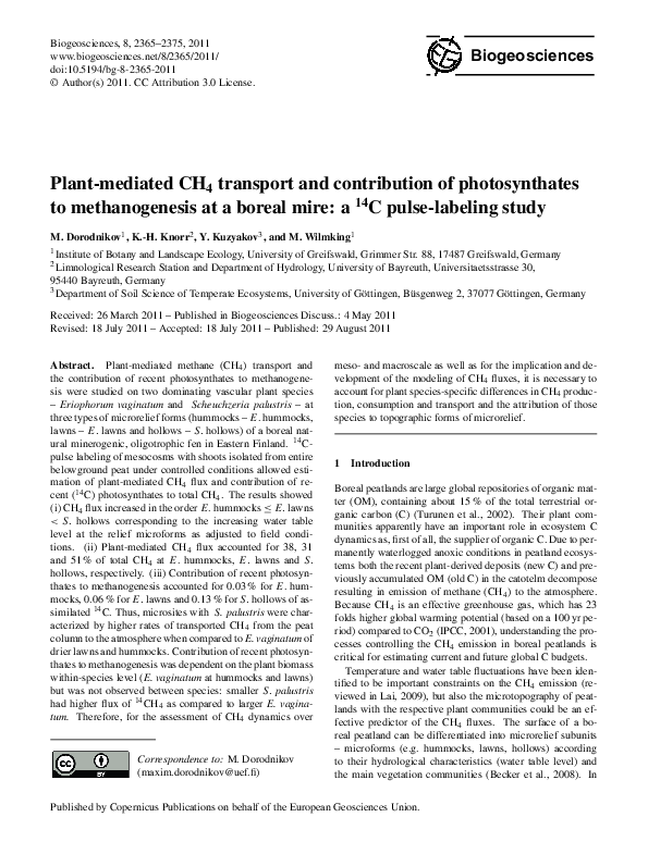 (PDF) Contribution of recent plant photosynthates of Eriophorum ...