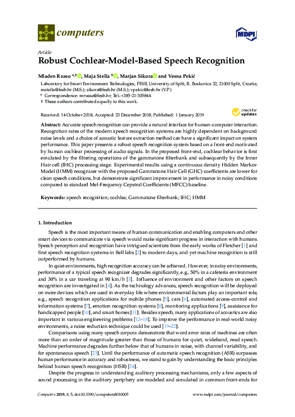 (PDF) Robust Cochlear-Model-Based Speech Recognition