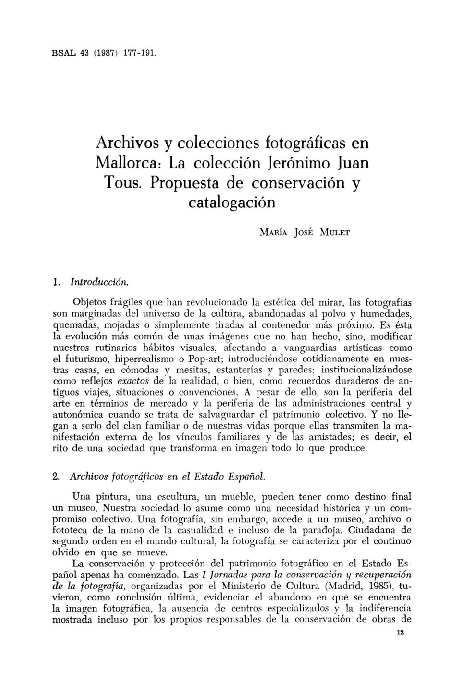 (PDF) Archivos y colecciones fotográficas en Mallorca: la colección Jerónimo Juan Tous ...