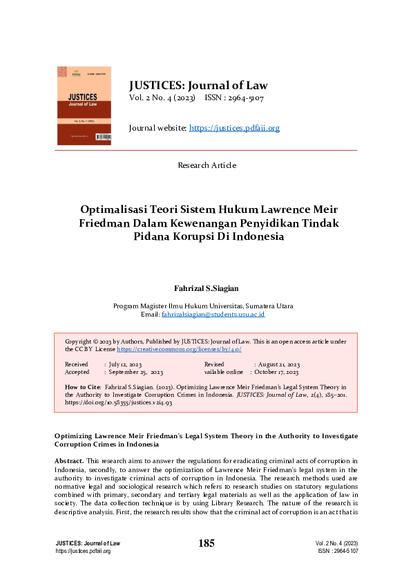 (PDF) Optimizing Lawrence Meir Friedman's Legal System Theory in the ...