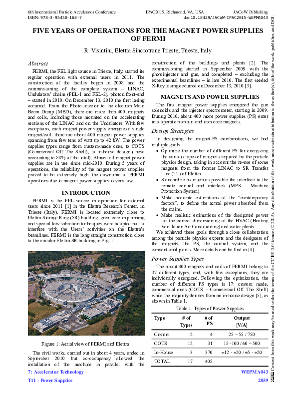 (PDF) Five Years of Operations for the Magnet Power Supplies of FERMI