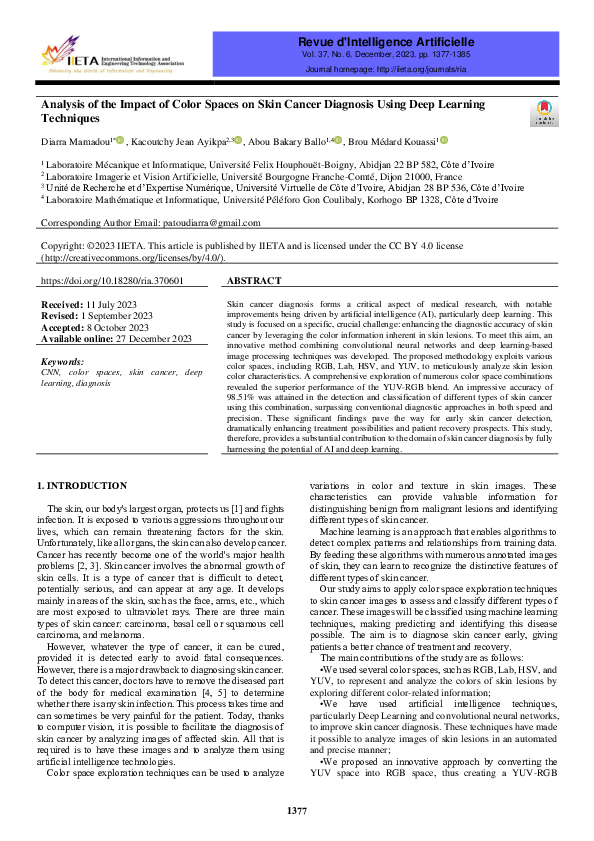(PDF) Analysis of the Impact of Color Spaces on Skin Cancer Diagnosis ...