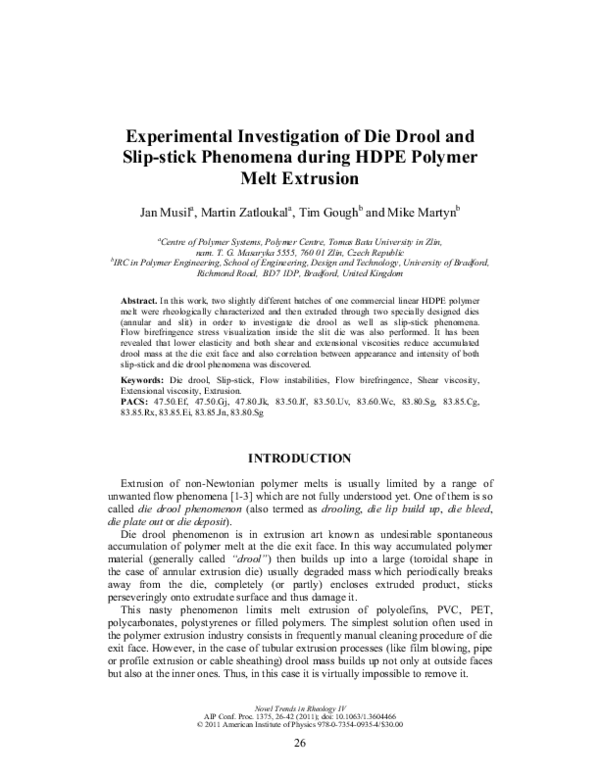 (PDF) Experimental Investigation of Die Drool and Slip-stick Phenomena ...