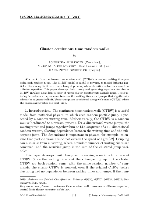 (PDF) Cluster continuous time random walks | Agnieszka Jurlewicz - Academia.edu