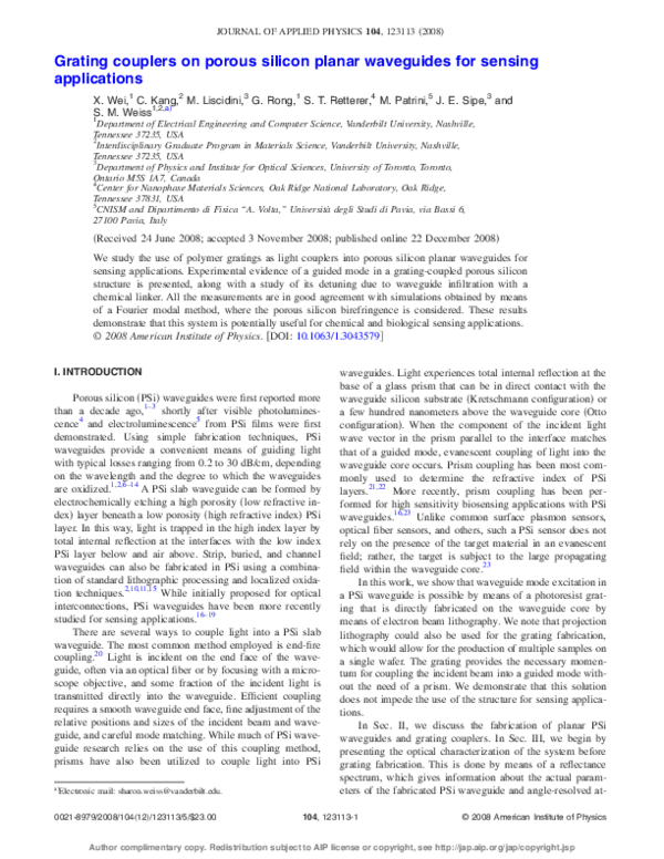 (PDF) Grating couplers on porous silicon planar waveguides for sensing applications