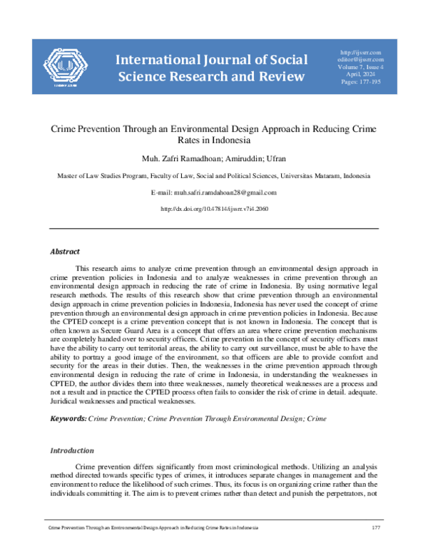 (PDF) Crime Prevention Through an Environmental Design Approach in ...