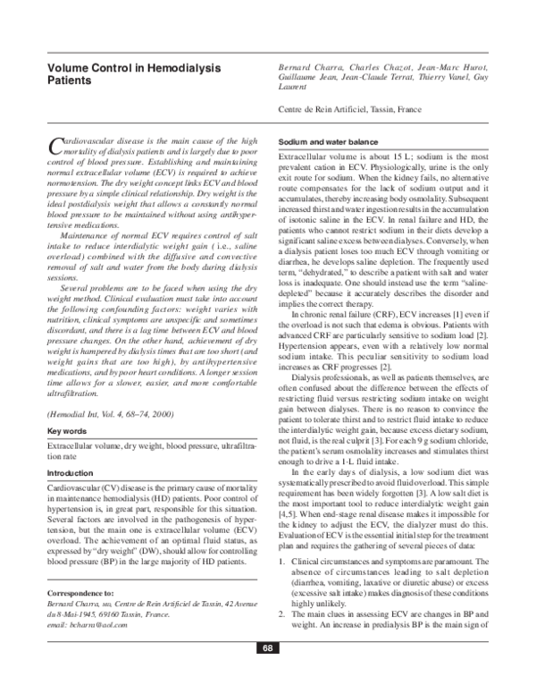 (PDF) Volume Control in Hemodialysis Patients | Thierry Vanel ...