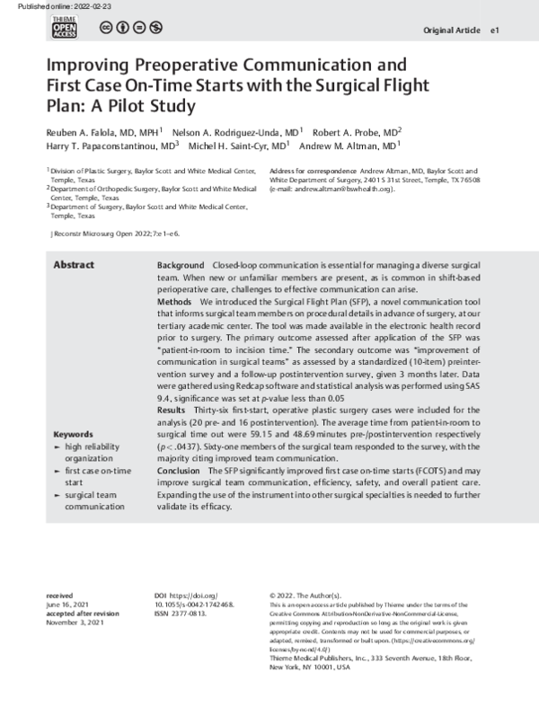 (PDF) Improving Preoperative Communication and First Case On-Time ...