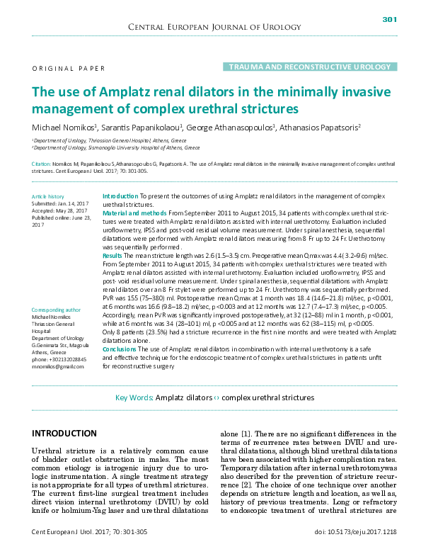 (PDF) The use of Amplatz renal dilators in the minimally invasive ...