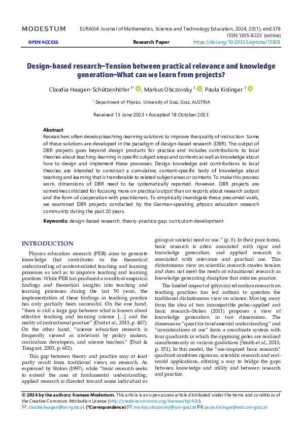 (PDF) Design-based research–Tension between practical relevance and knowledge generation–What ...