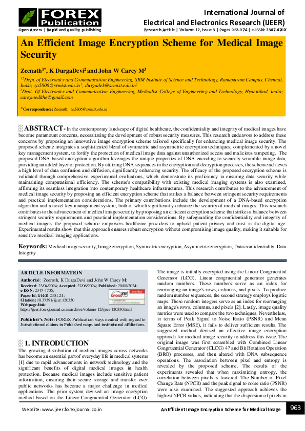 (PDF) An Efficient Image Encryption Scheme for Medical Image Security