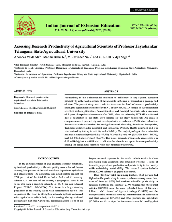 (PDF) Assessing Research Productivity of Agricultural Scientists of ...
