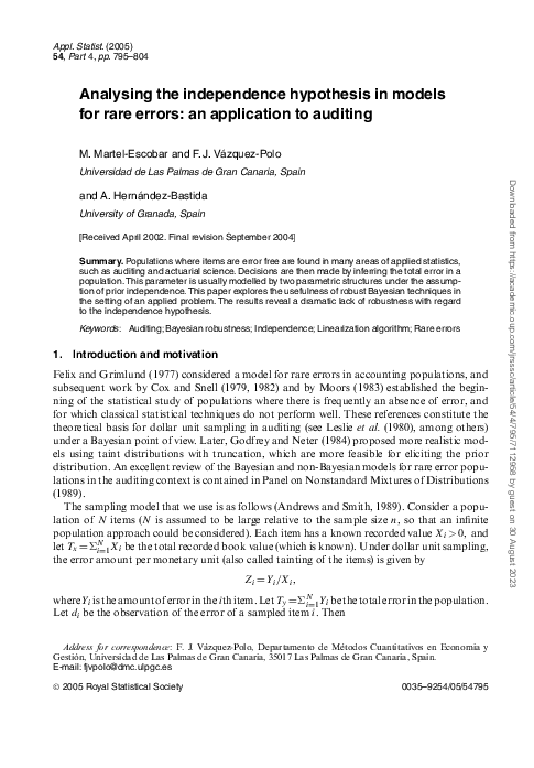 (PDF) Analysing the Independence Hypothesis in Models for Rare Errors ...