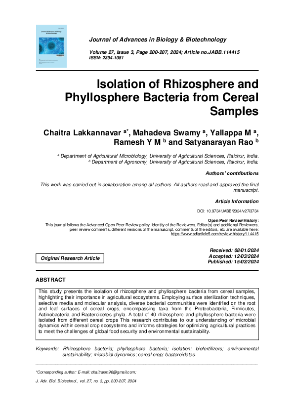 (PDF) Isolation of Rhizosphere and Phyllosphere Bacteria from Cereal Samples