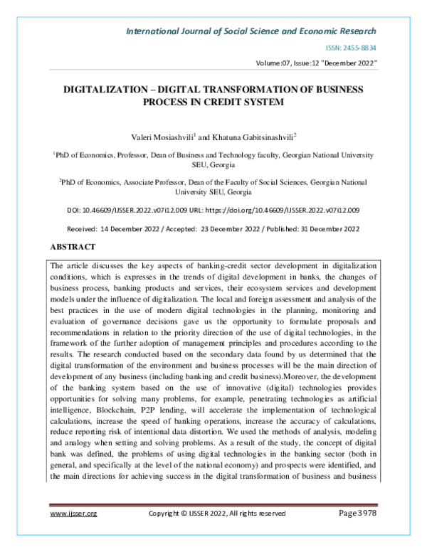 (PDF) Digitalization – Digital Transformation of Business Process in ...