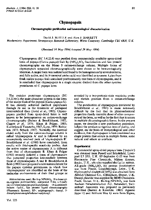 (PDF) Chymopapain. Chromatographic purification and immunological ...