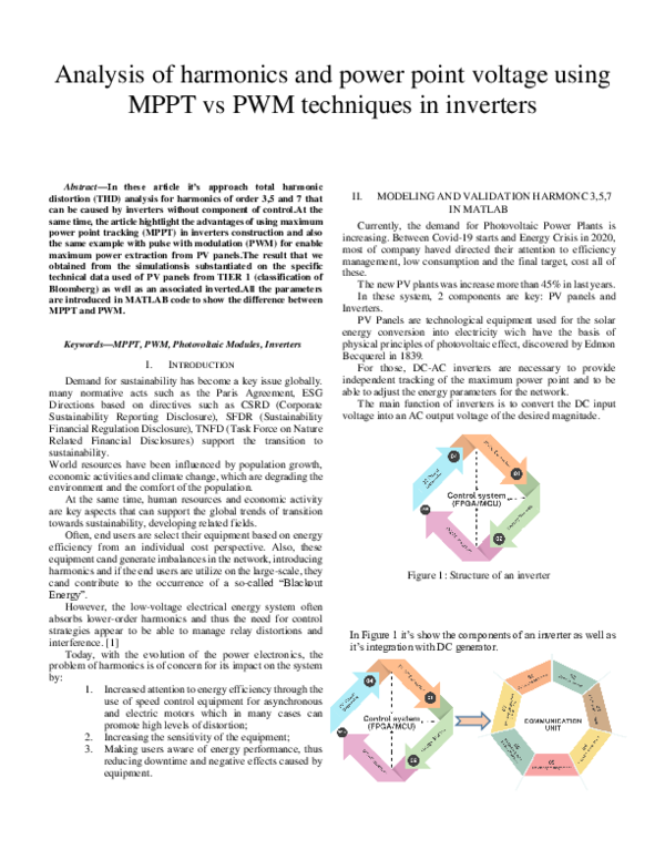 (PDF) Analysis of harmonics and power point voltage using MPPT vs PWM techniques in inverters
