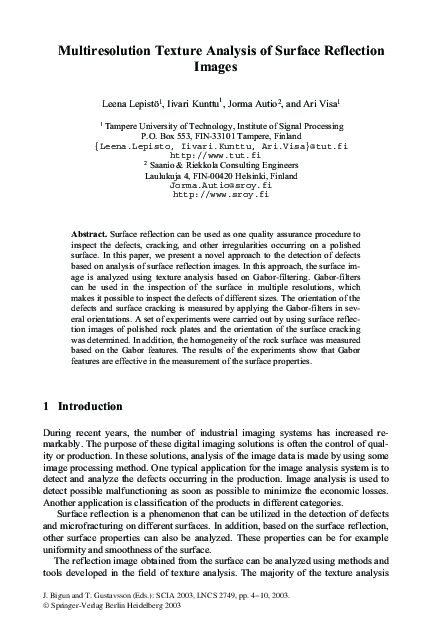 (PDF) Multiresolution Texture Analysis of Surface Reflection Images | A. Visa - Academia.edu