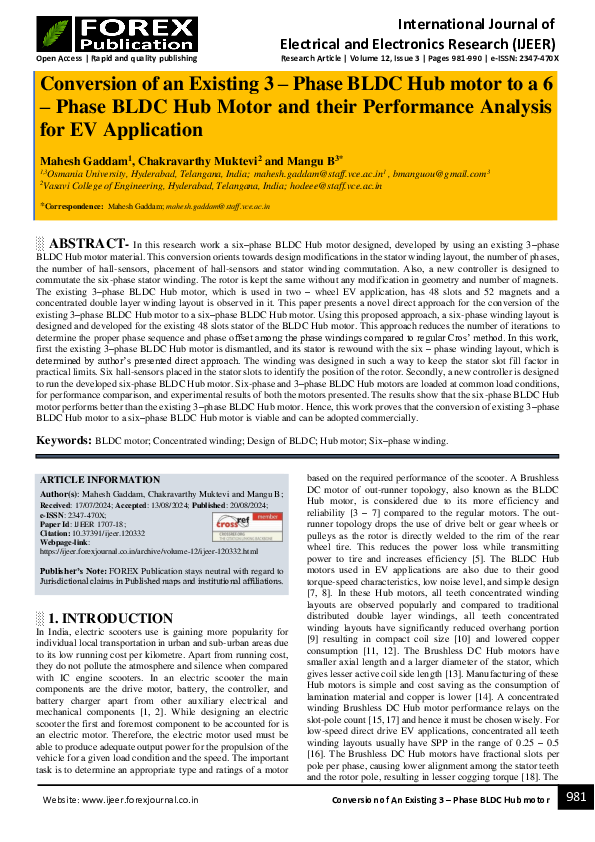 (PDF) Conversion of An Existing 3 – Phase BLDC Hub motor to A 6 – Phase BLDC Hub Motor and their ...