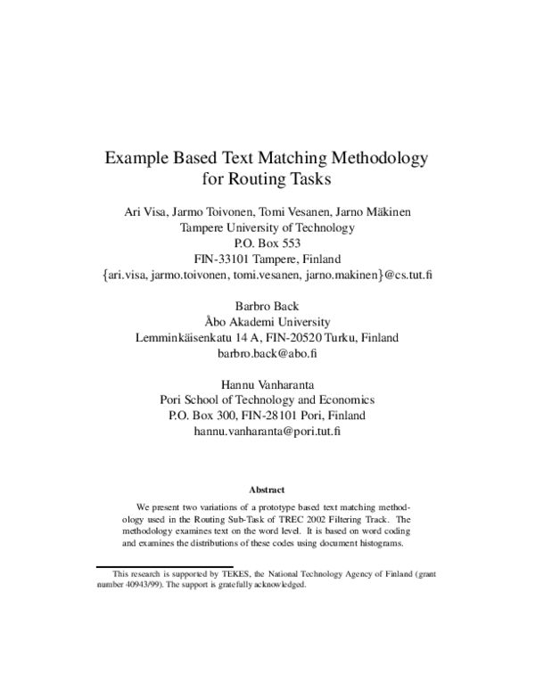 (PDF) Example Based Text Matching Methodology for Routing Tasks