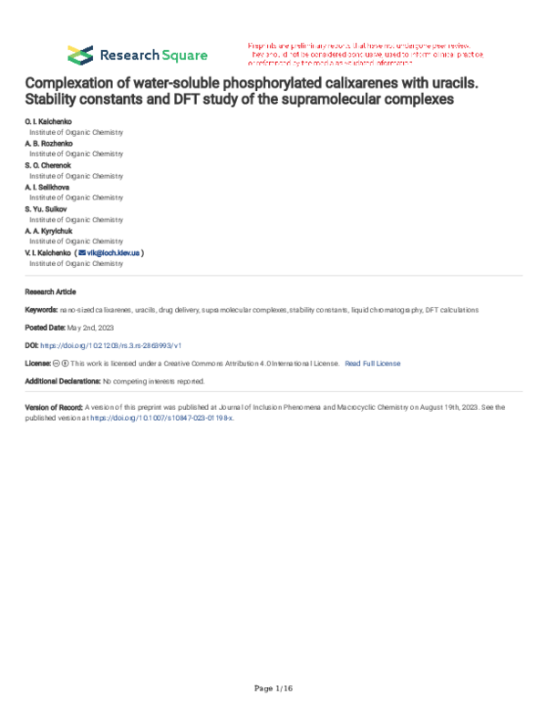 (PDF) Complexation of water-soluble phosphorylated calixarenes with ...