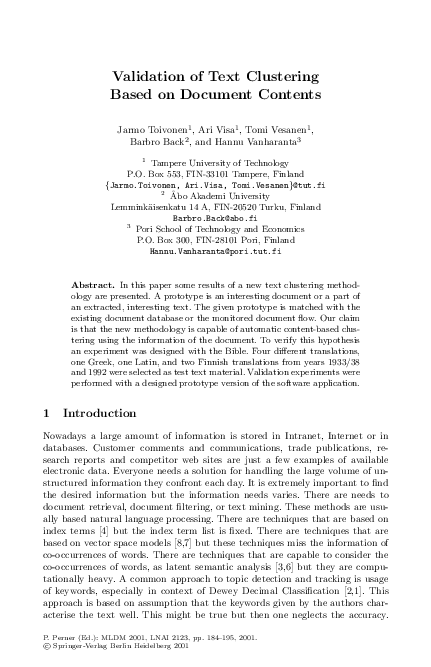 (PDF) Validation of Text Clustering Based on Document Contents