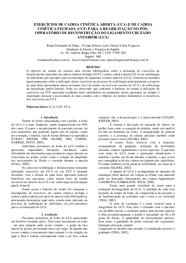 (PDF) Exercícios De Cadeia Cinética Aberta (Cca) e De Cadeia Cinética ...