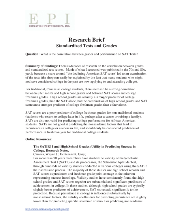 (PDF) Standardized Tests and Grades. Research Brief