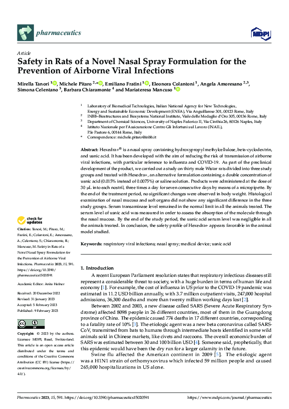 (PDF) Safety in Rats of a Novel Nasal Spray Formulation for the ...