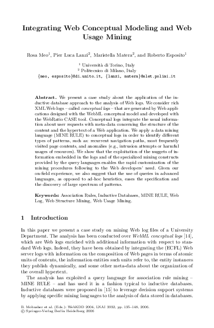 Pdf Integrating Web Conceptual Modeling And Web Usage Mining Rosa Meo