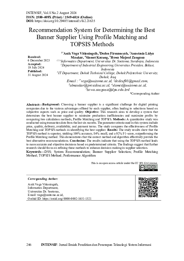 (PDF) Recommendation System for Determining the Best Banner Supplier ...