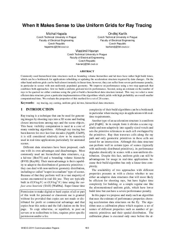 (PDF) When It Makes Sense to Use Uniform Grids for Ray Tracing