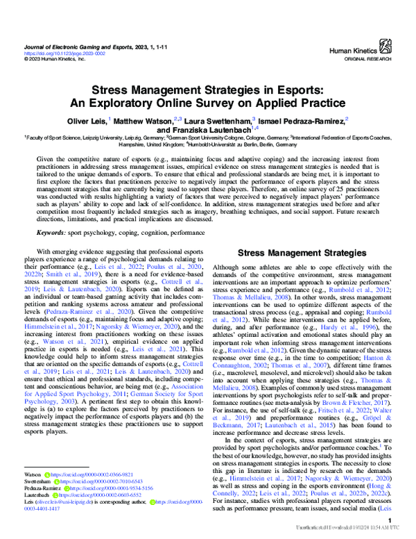 (PDF) Stress Management Strategies in Esports: An Exploratory Online ...