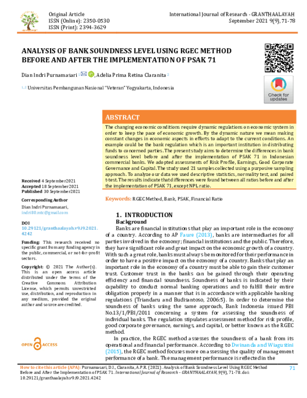 (PDF) Analysis of Bank Soundness Level Using Rgec Method Before and ...