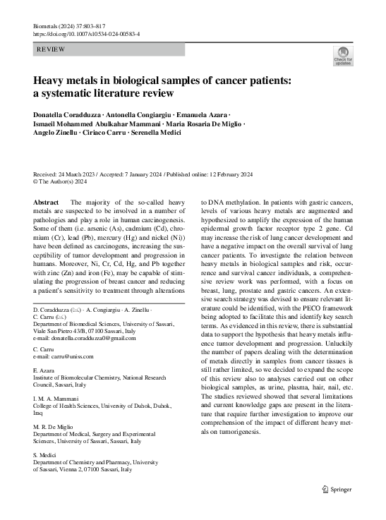 (PDF) Heavy metals in biological samples of cancer patients: a ...