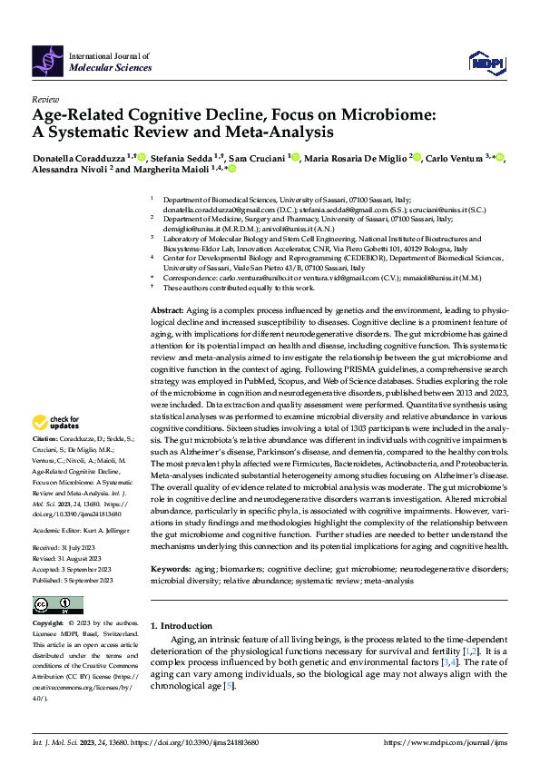 Pdf Age Related Cognitive Decline Focus On Microbiome A Systematic Review And Meta Analysis