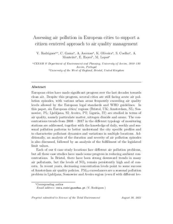 (PDF) Assessing air pollution in European cities to support a citizen centered approach to air ...