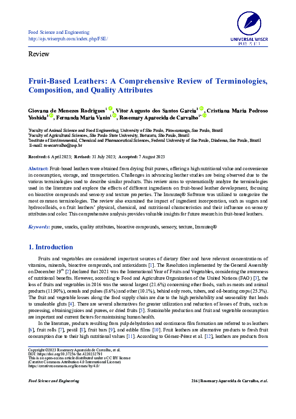 (PDF) Fruit-Based Leathers: A Comprehensive Review of Terminologies, Composition, and Quality ...