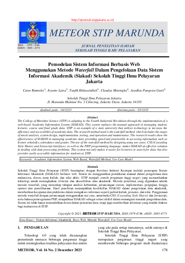 (PDF) Pemodelan Sistem Informasi Berbasis Web Menggunakan Metode Waterfall Dalam Pengelolaan ...