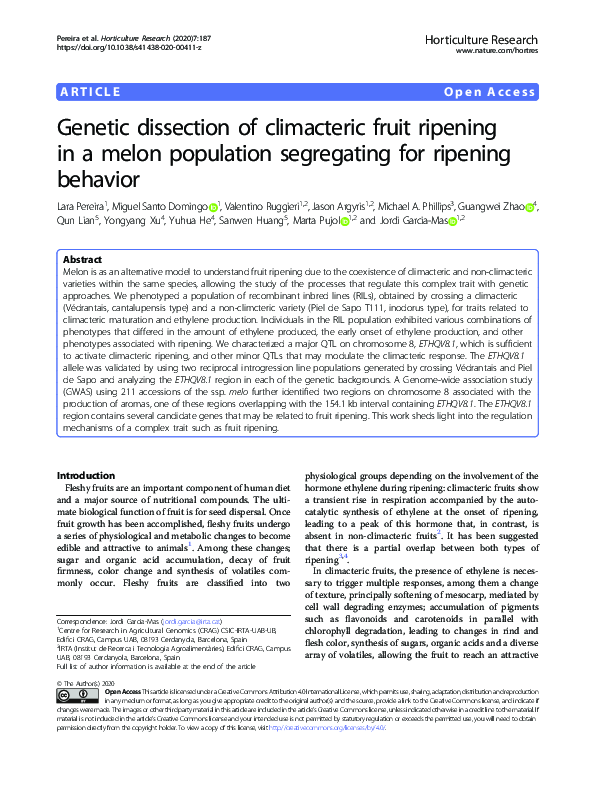 (PDF) Genetic dissection of climacteric fruit ripening in a melon ...