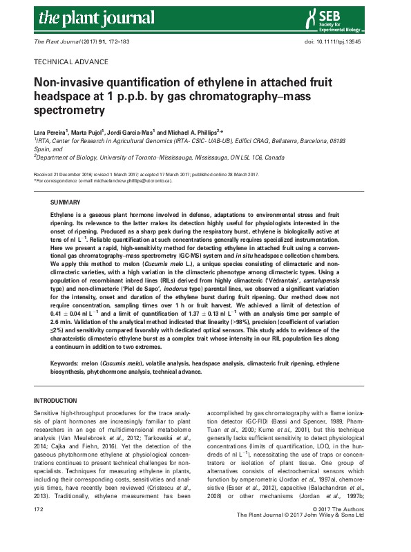 (PDF) Non-invasive quantification of ethylene in attached fruit ...