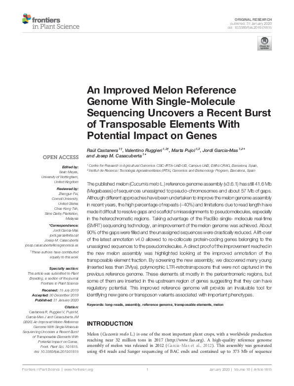 (PDF) An Improved Melon Reference Genome With Single-Molecule ...
