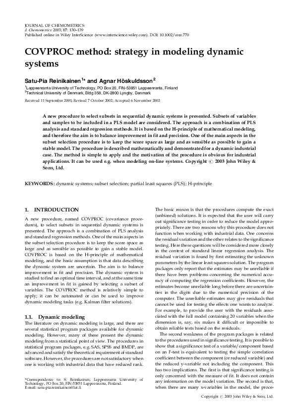 (PDF) COVPROC method: strategy in modeling dynamic systems