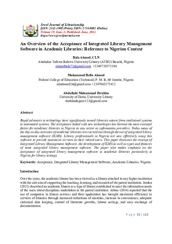 (PDF) An Overview of the Acceptance of Integrated Library Management ...