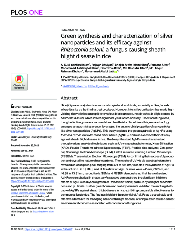(PDF) Green synthesis and characterization of silver nanoparticles and its efficacy against ...