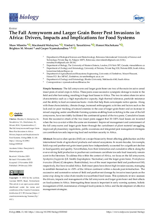 (PDF) The Fall Armyworm and Larger Grain Borer Pest Invasions in Africa ...