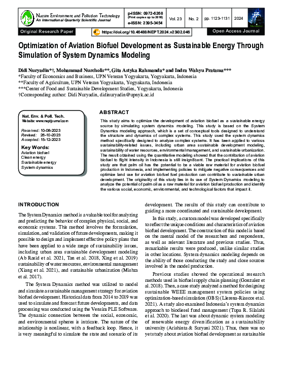 (PDF) Optimization of Aviation Biofuel Development as Sustainable Energy Through Simulation of ...