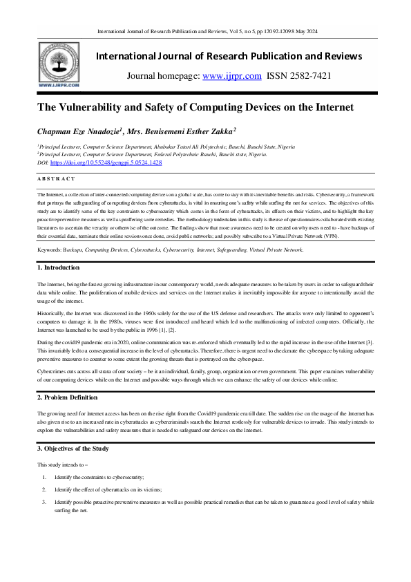 (PDF) The Vulnerability and Safety of Computing Devices on the Internet